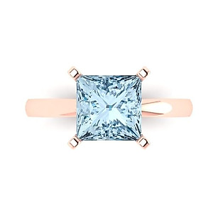 Clara Pucci 3.0 ct Princess Cut Solitaire Natural Swiss Blue Topaz gemstone Bridal Designer Anniversary Engagement Ring 14k Rose Gold 3.5