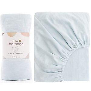 Muslin Crib Sheets for Boys and Girls, 28"x 52" + 9", 100% Cotton Neutral Fitted Sheet, Soft and Breathable, Solid Colors for Standard Crib Mattresses, Great for Baby, Kids and Toddlers (Baby Blue)
