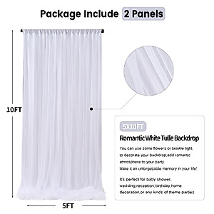 White Tulle Backdrop Curtains for Baby Shower Party Wedding Photo Drape Backdrop for Photography Props Engagement Bridal Shower 10 ft X 10 ft