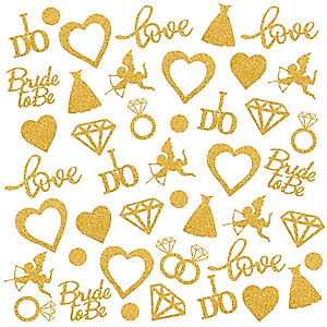 Verichy 200pcs Wedding Table Confetti, 10 Shapes Table Scatters Glitter Diamond Ring Circle Dots Hearts for Bridal Shower Marriage Ceremony Anniversary Valentine's Day Party Decorations