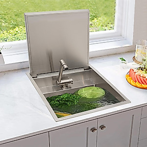 MANULOOT Drop in Kitchen Sink Utility Sink, Commercial Sink Kitchen Sinks Drop in, Hidden Single Bowl Sink, Restaurant Sinks Outdoor Sink with Cold and Hot Faucet | US Stock