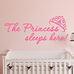 The Princess Sleeps here - Pure Vinyl Carved Wall Decal Without Transparent Edge Removable Art Letters Quotes Girl's Room Cute Décor - Pink