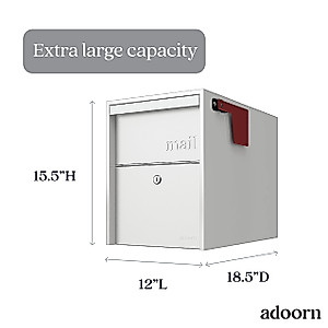 Adoorn Post Mount Mailbox, Large - Anti-Theft Locking Mailbox, Weatherproof Mailboxes for Outside The House, 15.5" H x 12" L x 18.5" D (White)