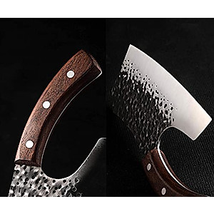 Forged Cleaver, Effort Saving Kitchen Hybrid Knife, Handmade Chinese Chef's Knives, Full Tang Cutlery with High Carbon Steel Blade, Brown Sandalwood Ergonomic Handle,Gift Box Included