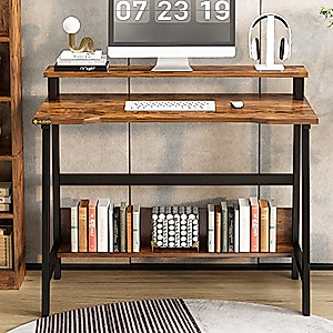 ALISENED Computer Home Office Desk, 31.5" Desk for Small Spaces with Storage Shelf,Small Computer Desk with Monitor and Bookshelf, Modern Simple Style Laptop Desk