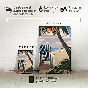 Lantern Press 12x18 Inch Metal Sign, Tampa, Florida, Adirondack Chair on The Beach