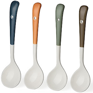 Ceramic Dessert Spoon Long Handle Dinner Spoons Set of 4 Korean Porcelain Spoons for Eating Dessert Appetizers Cereal (Double Color)