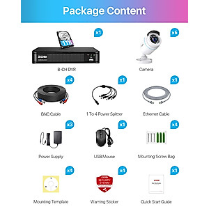 ZOSI 1080p Home Security Camera System Outdoor Indoor, H.265+ 5MP Lite CCTV DVR Recorder 8 Channel with Hard Drive 1TB and 6 x 1080p Weatherproof Surveillance Bullet Camera, 80ft Night Vision