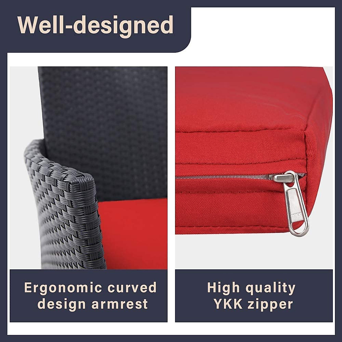 SOLAURA 3-Piece Patio Bistro Set Black Wicker Outdoor Furniture Patio Chairs with Glass-top Coffee Table (Red Cushion)