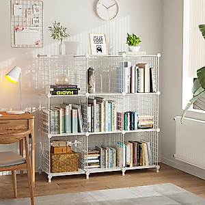 AWTATOS Wire Cube Storage Organizer, Closet Organizers and Storage, Metal 9 Cube Storage Shelves Bookshelf, Portable Closet Clothes Organizer for Bedroom, Home, Office, White