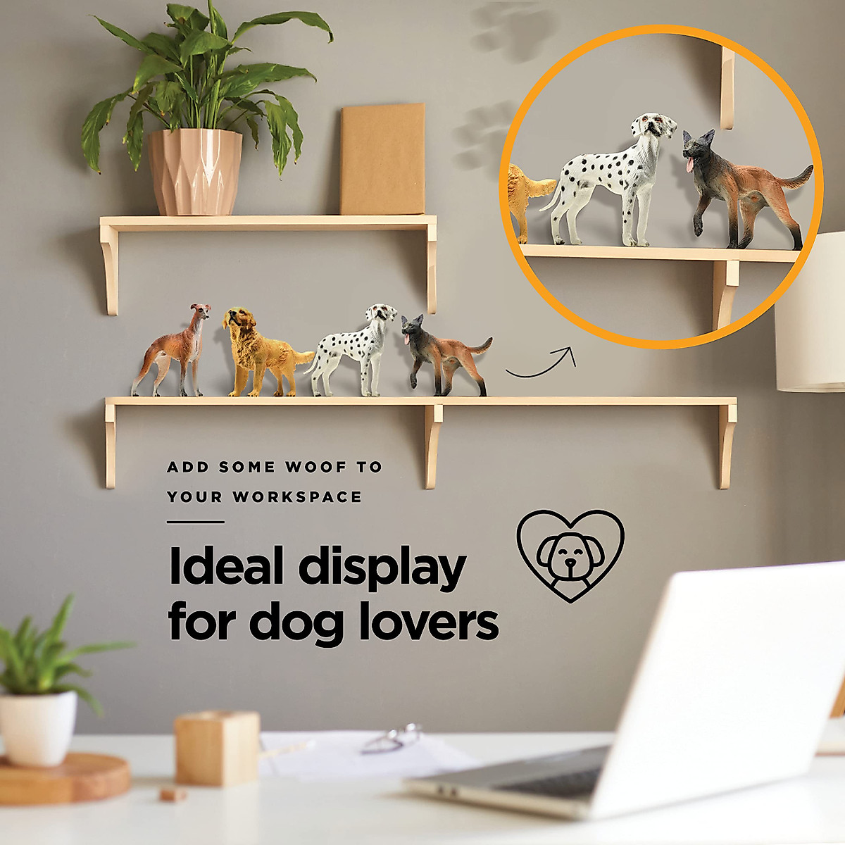 stargo Friendly Dog Figurines for Kids and Toddlers - Plastic Dogs Set of 12 Realistic Play Figures - Non-Toxic Cake Topper, Farm Animal Figurines, 3.5"x5", Age 3+