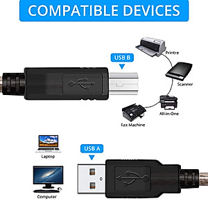 LDKCOK Active USB 2.0 Printer Cable 50ft - A-Male to B-Male High Speed Printer/Scanner/Repeater Cable for HP, Canon, Lexmark, Epson, Dell, Samsung etc (50FT/15M)