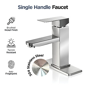Bathroom Faucet Single Handle 1 or 3 Hole Bathroom Sink Faucet with Glass Soap Dispenser and Towel Hook 304 Stainless Steel, Brushed Nickel