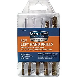Century Drill & Tool 74105 Cobalt Left Hand Drill Bit, 5 Piece Set