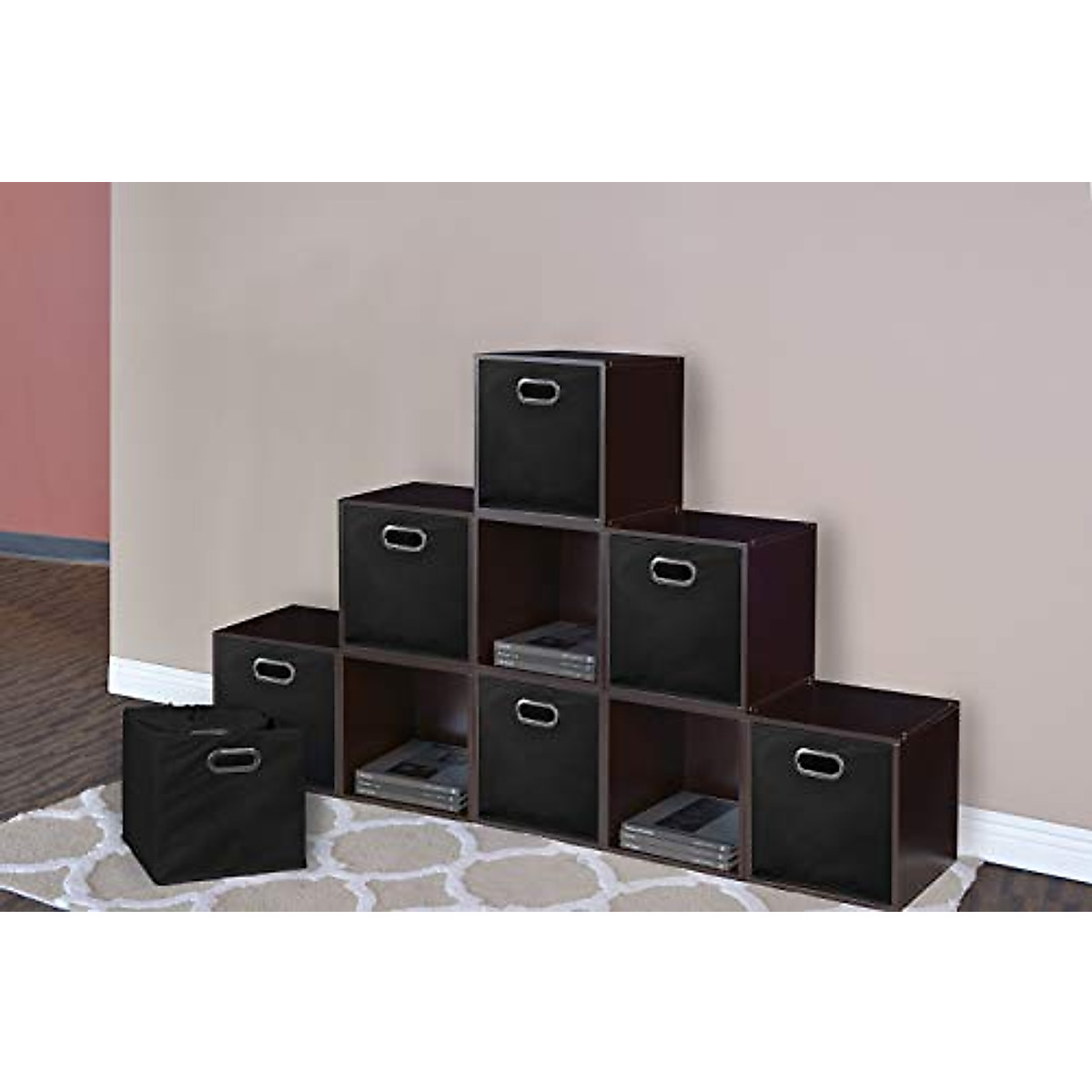 Niche Cubo Set of 12 Foldable Fabric Storage Bin with Label Holder- Black