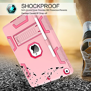BENTOBEN for iPad 9th Generation Case, iPad 8th Generation Case, iPad 7th Gen Case, iPad 10.2 2021/2020/2019 Case, Heavy Duty 3 in 1 Rugged Shockproof Protective Stand Kids Covers, Pink/Red