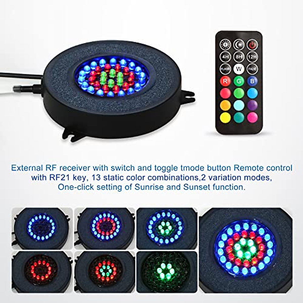 ABESTFISH Aquarium Air Bubble LED Light, 36 LEDs Fish Tank Aquarium Lights Air Stone Disk Kit Fish Tank Air Bubbler Decoration 13 Color Changing IP68 Waterproof with Remote Controller