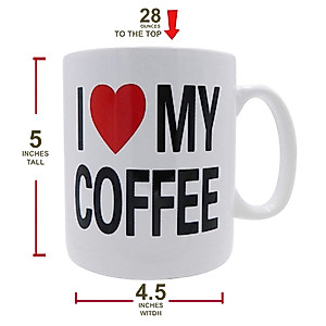 Mug BIG Coffee Mug oversize 28 ounces Mega Size Cup, Extra Large for Big drinks, Office desk decor novelty Gift Coffee Lovers XL Coffee Mug (I LOVE MY COFFEE)