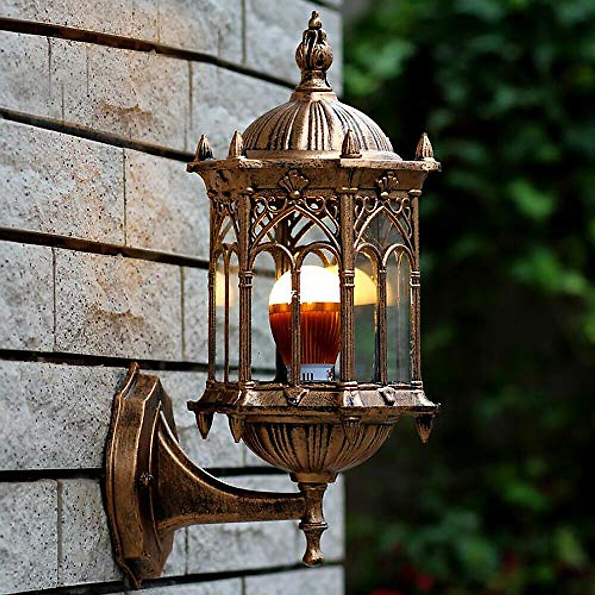 CNCEST Retro Exterior Wall Outdoor Lamp Aluminum & Glass Classic Cage Outdoor Light Fixtures Wall Mount,E27 Base Socket,Waterproof Matte Outdoor Light Fixture for Porch,Garden,Balcony