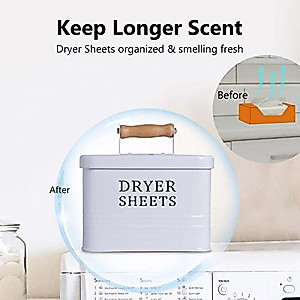 DAYA FASHION Dryer Sheet Holder, Metal Farmhouse Dryer Sheet Dispenser for Laundry Room, White Dryer Sheet Container with Lid, Fabric Sheet Holder Storage Bin