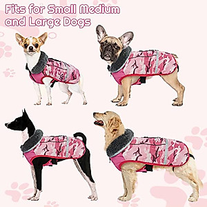 IKIPUKO Dog Winter Coat, Waterproof Windproof Dog Snowsuit Warm Dog Coat with Neck Zipper, Dog Cold Weather Coats for Large Medium Small Dogs, Dog Fleece Jackets Reflective Dog Puffer Coat(Camo L)