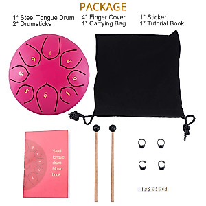 MITUTEN Steel Tongue Drum 8 Notes 6 Inches Chakra Tank Drum With bag, Music Score for Musical Education Yoga Meeting Office Home (Pink)