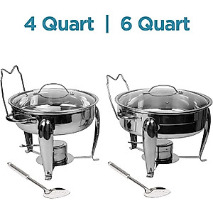 4 Quart Round Stainless Steel Chafing Dish with Bonus Slotted Spoon and Drip Tray for Lid| Keeps linens Dry | for Wedding, Graduation, Events, Parties | Sterno Holder…
