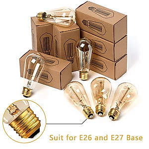 Sevici Edison Bulb, 6 Packs, ST64 60W 120V Edison Bulb Retro Incandescent Bulb, E26/E27 Base, 2200K Amber Warm Yellow Base, Dimmable, Retro Glass Bulb, Suitable for Outdoor and Indoor