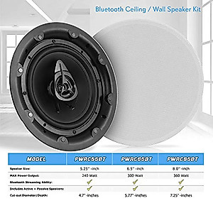 Pyle Ceiling and Wall Mount Speaker - Wireless Bluetooth 8” Dual 2-Way Audio Stereo Sound Subwoofer Kit with, 360 Watts, in-Wall & in-Ceiling Flush Mount for Home Surround System - Pyle PWRC85BT