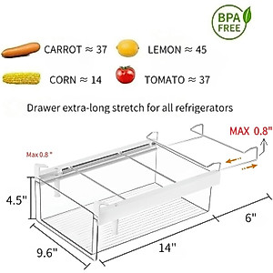 BIINONE Large Fridge Drawer Organizer 14in-20in Upgradation Refrigerator Undershelf Drawer, Extra-Deep Storage Deli Meat, Cheese, Eggs, Fruit, Vegetable