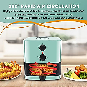 Elite Gourmet EAF-3218BL Personal 1.1Qt Compact Space Saving Electric Hot Air Fryer Oil-Less Healthy Cooker, Timer & Temperature Controls