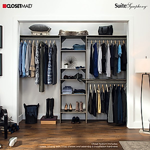 ClosetMaid SuiteSymphony Wood Closet Organizer Kit with Tower, 3 Hang Rods, Top Shelves, Adjustable, Fits Spaces 6 - 10 ft. Wide, Graphite Grey