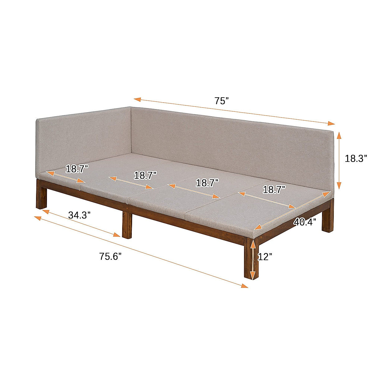 Upholstered Daybed/Sofa Bed Frame/Wood Floor Bed with Linen Cover Mattress/Futon Sleeper Beds, Twin Size, Beige