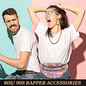 Epakh Hip Hop Woman Costume Kit Including Fanny Packs Transparent Sunglasses Faux Gold Rope Chain and Round Hoop Earrings (Rose Gold)
