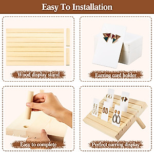 62 Pcs Wood Earring Display Stand 2 Set Earring Display for Selling Earring Display Holder with Earring Card for Selling(Wood Color)