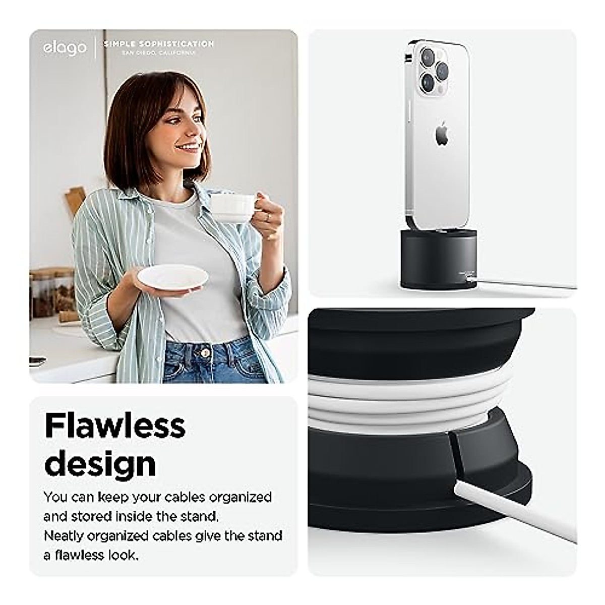 elago D Stand Charging Station Compatible with Apple Devices - Charging Dock Compatible with Apple TV Remote, Compatible with iPhone and More, Premium Aluminum, Cable Required (Black)