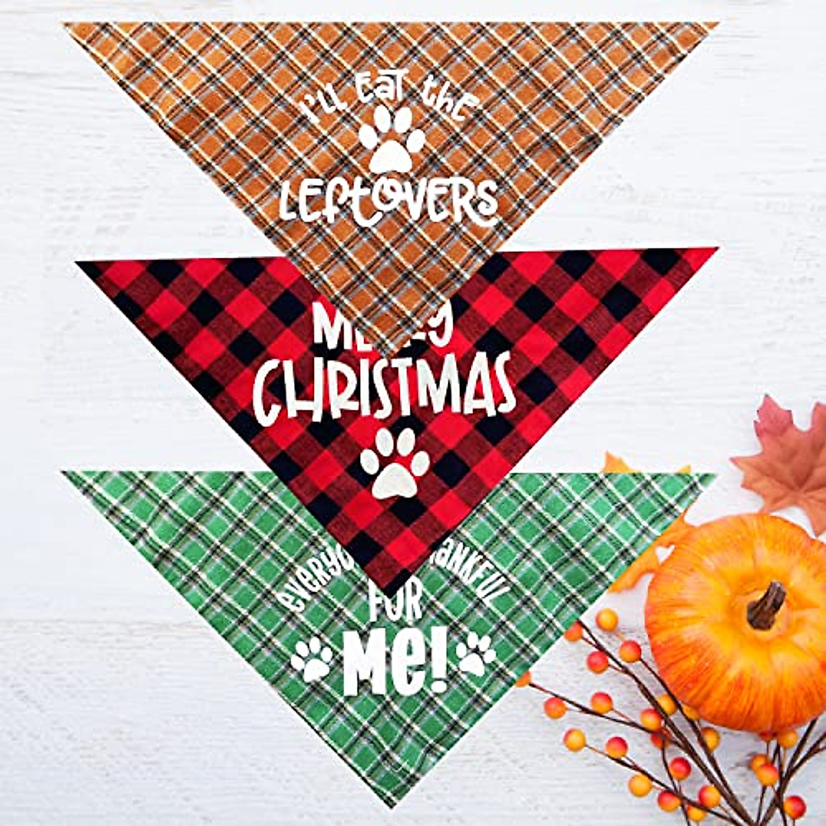 3 Pack Thanksgiving and Christmas Bandana Set, Holiday Buffalo Fall and Winter Bib for Large Medium Small Puppies Pets