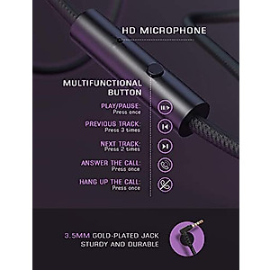 Headphones, On-Ear Wired Headphones with Microphone, Stereo Sound Headphones with 1.5m Tangle-Free Cord for Adults Children Purple