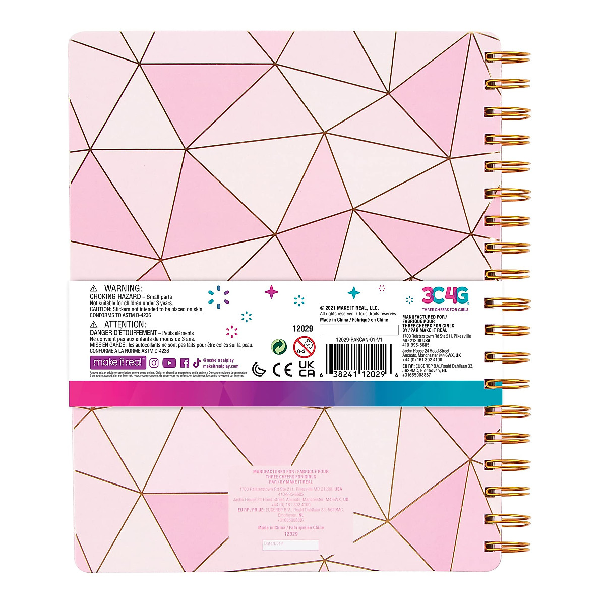Three Cheers for Girls - Pink & Gold All-In-1 Sketchbook Set - Girls Diary, Journal, Sketch Book for Kids w/ Pencils, Stickers & More - Drawing Kit for Kids - Unlined Diary for Girls - Kids Sketch Pad