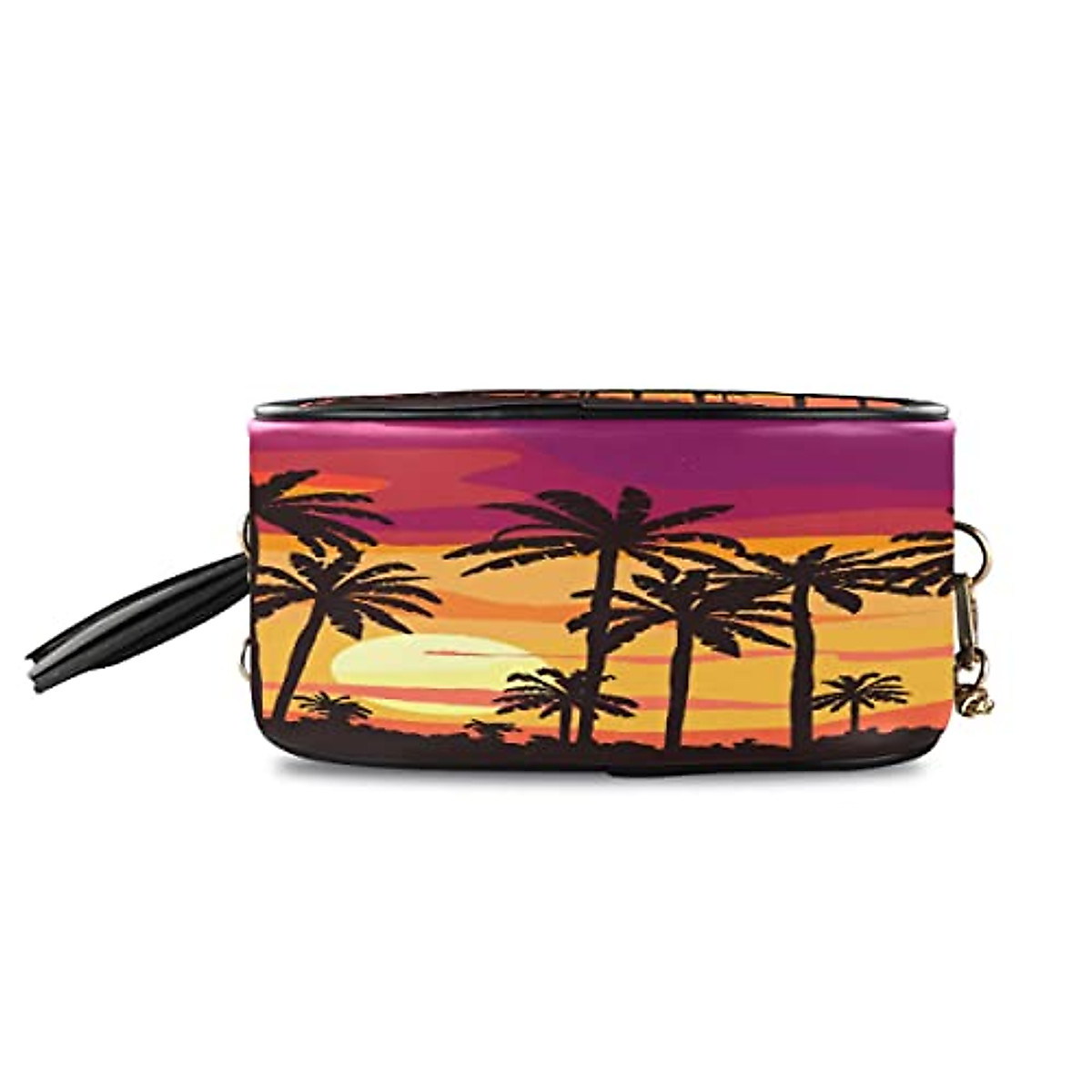 ALAZA Palm Trees Sunset PU Leather Small Women Crossbody Shoulder Bag Purse Wallet with Adjustable Chain Strap