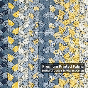 Homespice - Sunflowers Luxury Braided Rug, Perfect as Blue Yellow Bath Rug and Entryway Braided Rugs - Premium Printed Fabric, Soft, Reversible, and Flat - Oval Cotton Braided Rug, 27x45 Inches