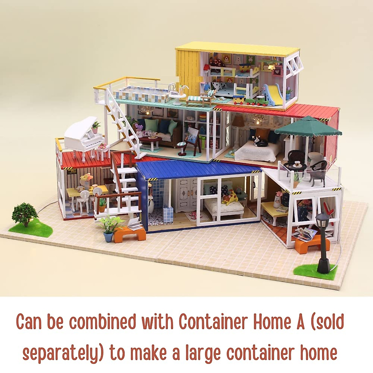 DIY Miniature Dollhouse Kit Container Home B - Miniature House Kit - Tiny House Building Kit With Dust Cover Music Box - DIY Miniature Kit with Furniture - DIY House Kit for Adults