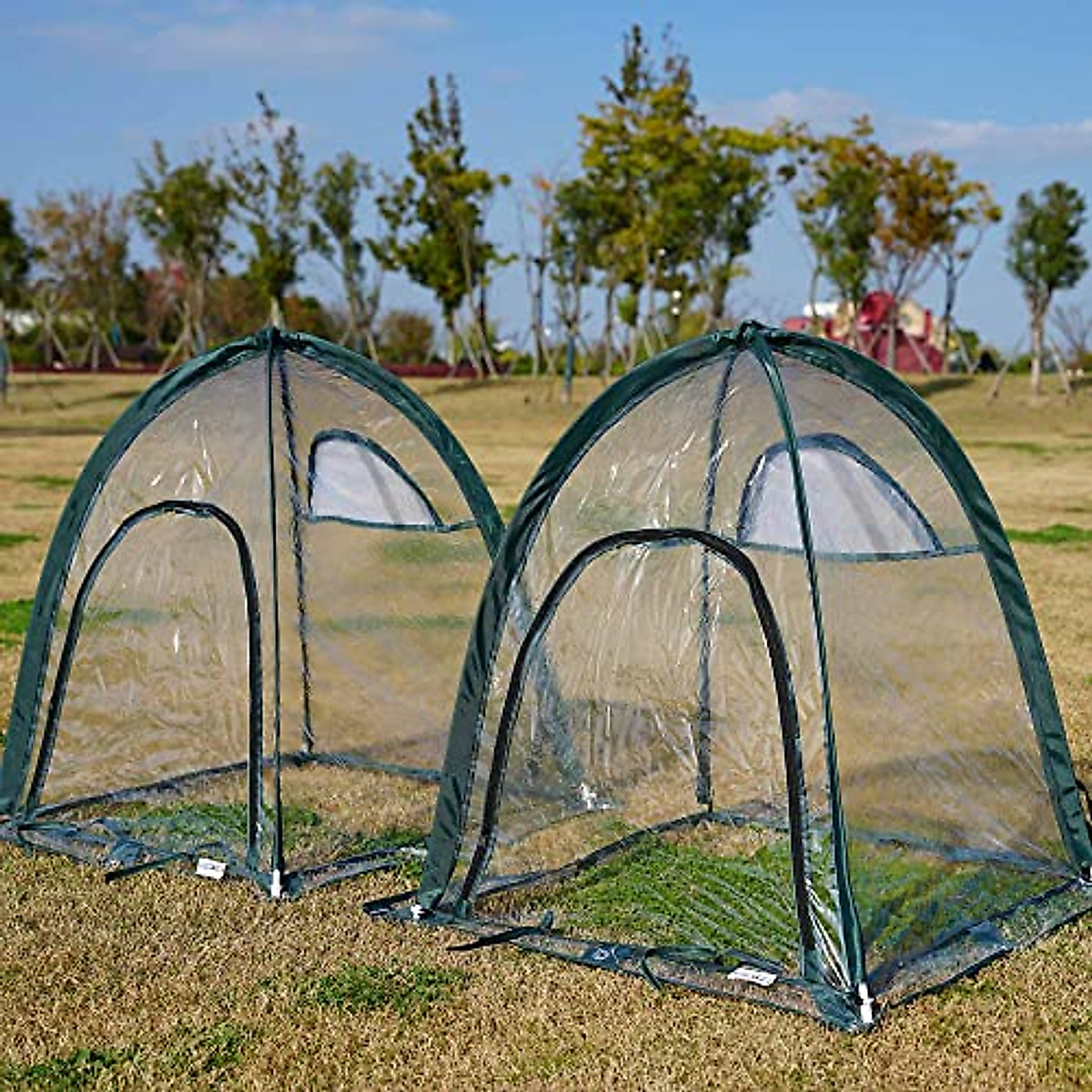 Pop Up Greenhouse Pack of 2 Mini Flower House Backard Garden Plant Cover for Cold Forst Protection PVC Sunshine Room with Stakes and Carrybag (28x28x32inch)