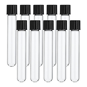 PATIKIL 10ml Test Tubes, 20pcs 3.94x0.63in Glass Clear Round Bottom Test Tube Containers with Plastic Cap for Bead Party Candy Bath Salt Storage Scientific Experiment Plant Propagation
