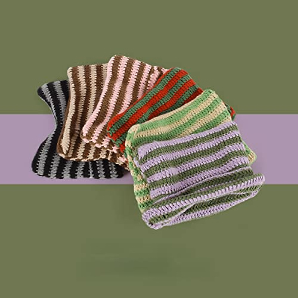 Fairy Grunge Crochet Hats Y2K Cat Ears Knitted Slouchy Beanies Alt Headwear Accessories (Black,M(56-58cm))