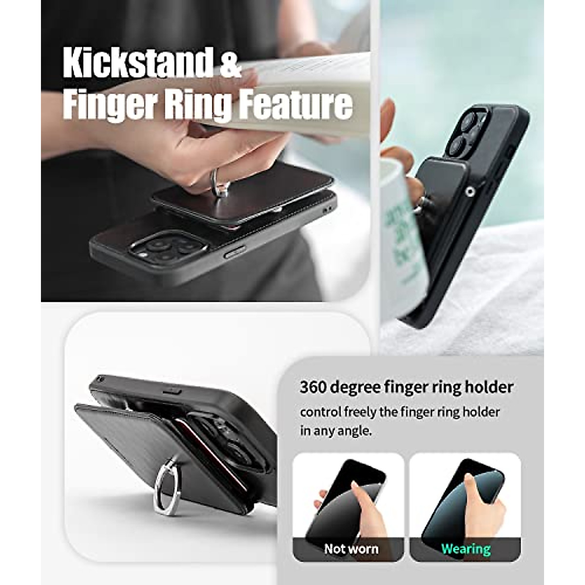 GOOSPERY Rich-Fit iPhone 14 Pro Max Crossbody Wallet Case for iPhone 14 Pro Max Case [Strap Included] with Card Holder Lanyard Magnetic Clasp [Kickstand Ring] Heavy Duty Protection, Black