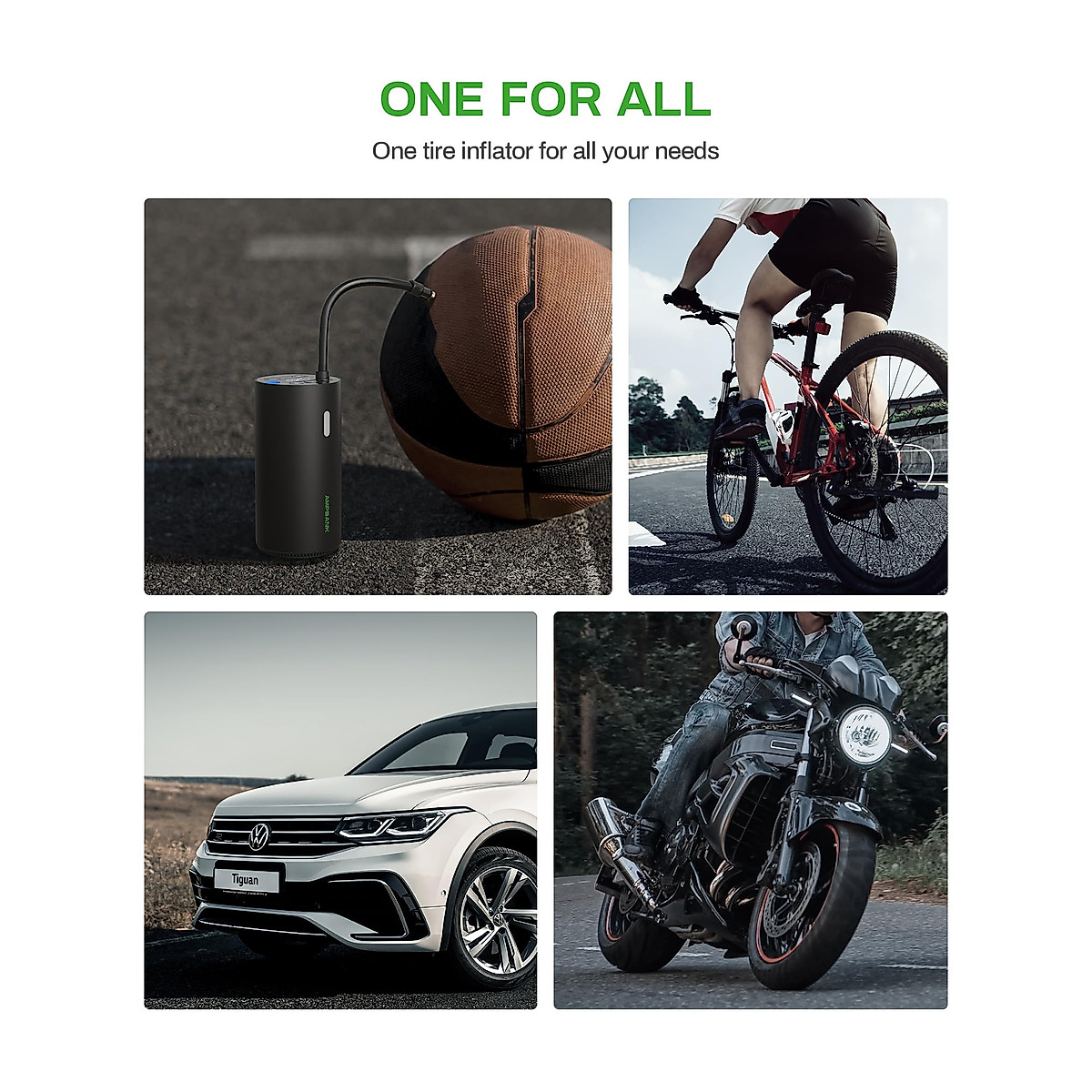 Tire Inflator Portable Air Compressor, AMPBANK AT004 Smart Air Pump for Car Tires, Auto Tire Inflator 150PSI with Pressure Gauge & LED Screen, 2X Faster Air Compressor for Car, Motorcycle, Bike, Ball