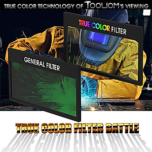 TOOLIOM Auto Darkening True Color 1/1/1/2 Battery Powered Welder Mask Hood & 5 Pcs Replacement Viewing Screen Outer Protective Lens and 2 Pcs Inner Lens for TL-L600A Welding Helmet
