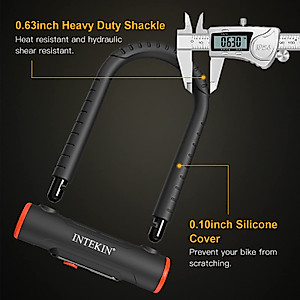 INTEKIN Bike U Lock Heavy Duty Lock , 16mm U Lock and 5ft Length Security Cable with Sturdy Mounting Bracket for Motorcycle and More, Black, Small