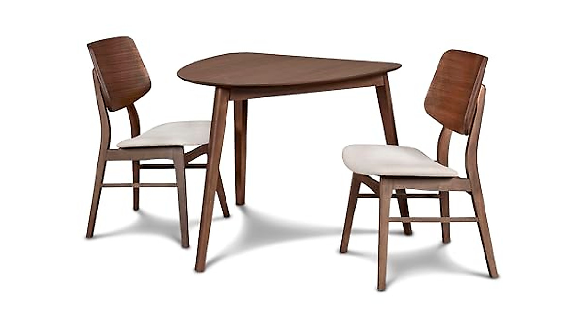 Mid-Century Modern Walnut Dining Set - 3-Piece Corner Table & Chairs